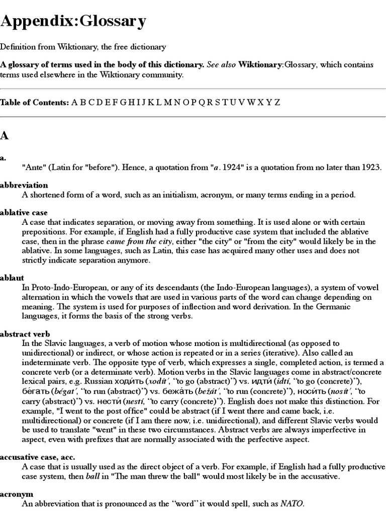 Appendix:Glossary - Wiktionary | PDF | Grammatical Number | Verb