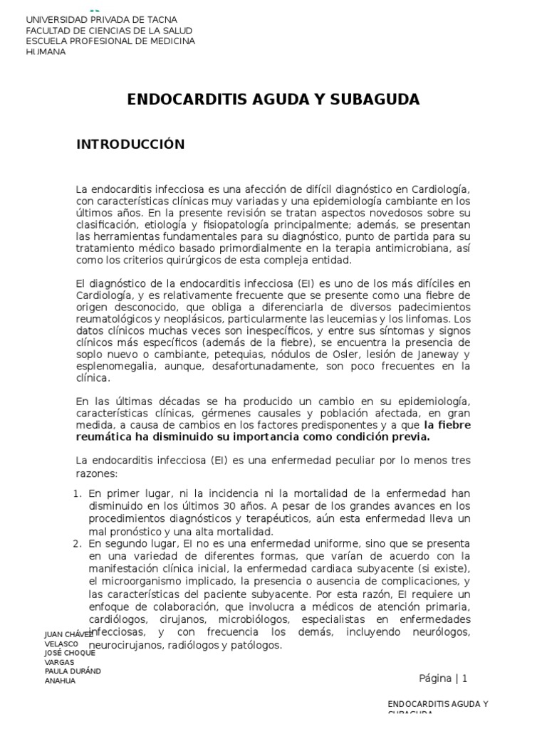 Endocarditis Aguda y Subaguda | PDF | Inflamación | Especialidades Medicas