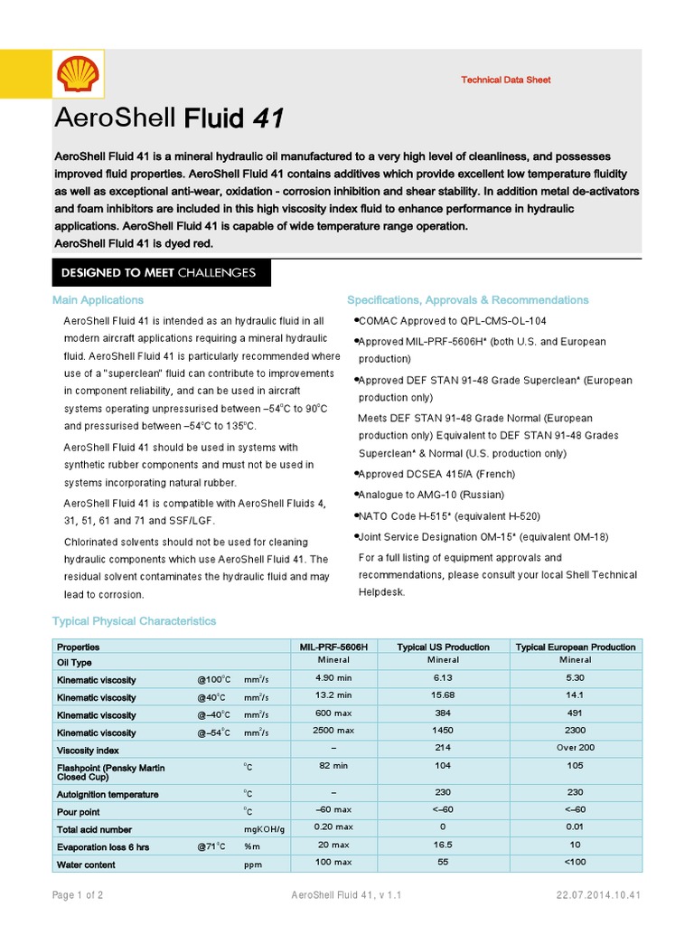 Aeroshell Fluid 41 | PDF | Viscosity | Industries