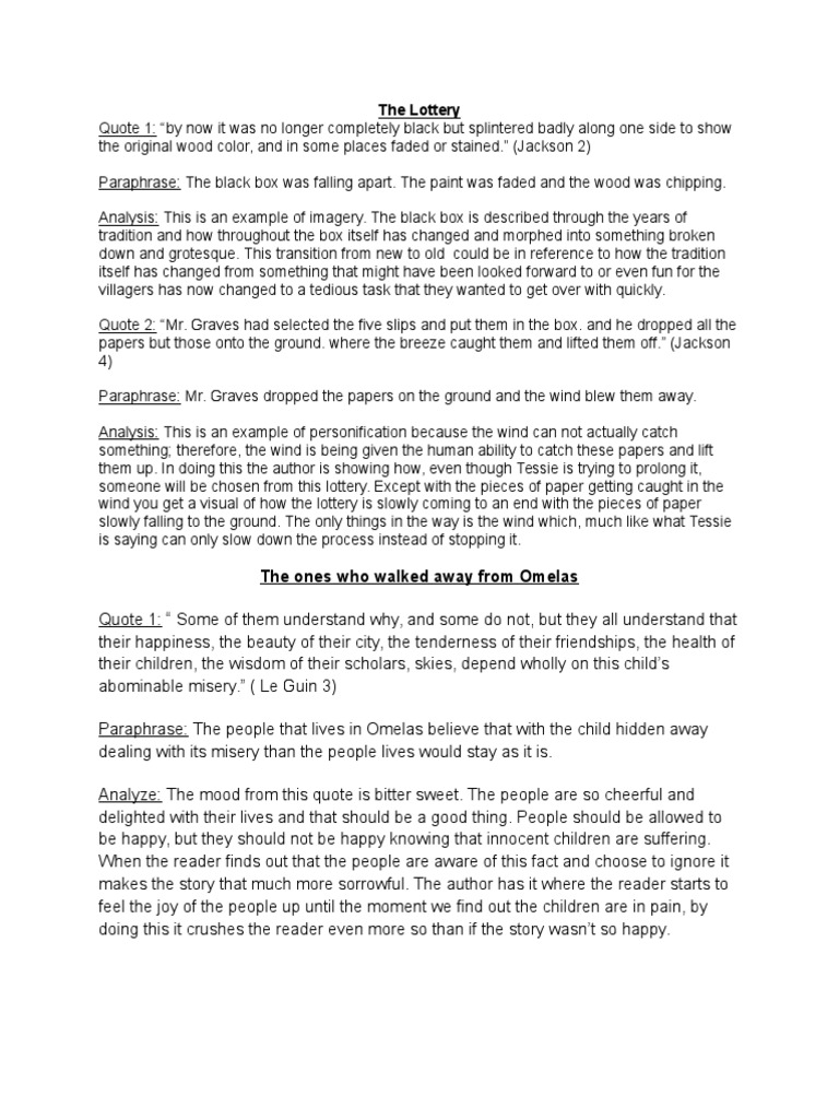 Analyzing Imagery in "The Lottery" and "Omelas" | PDF | General Fiction