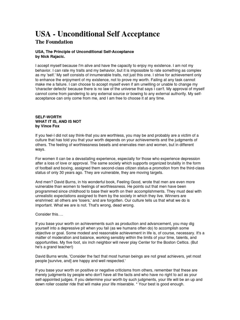 Unconditional Self-Acceptance | PDF | Self Esteem | Positive Psychology