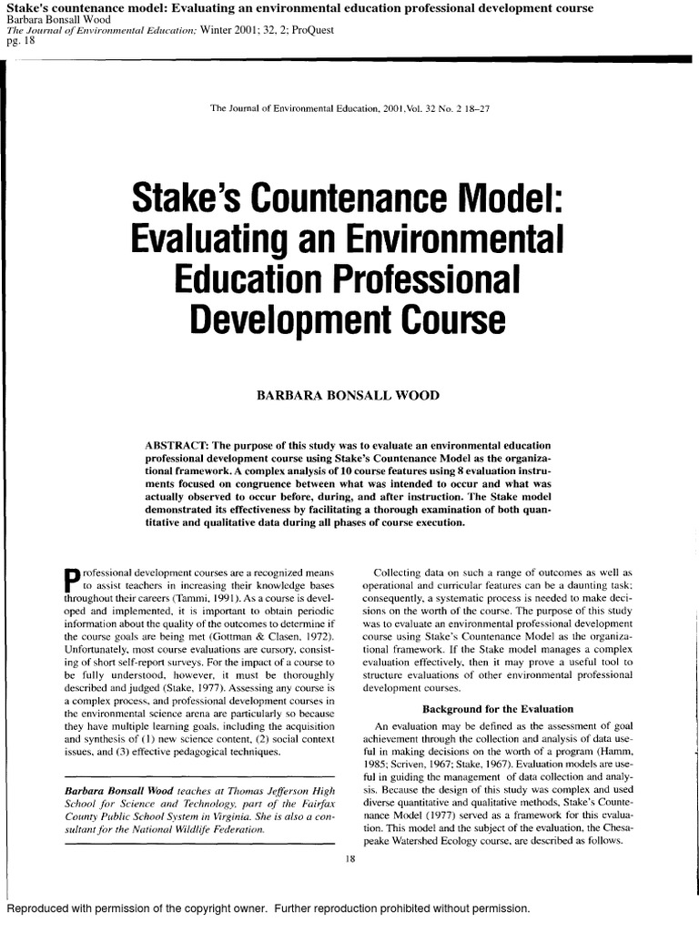 Stake's Countenance Model Evaluating An Environmental Education ...