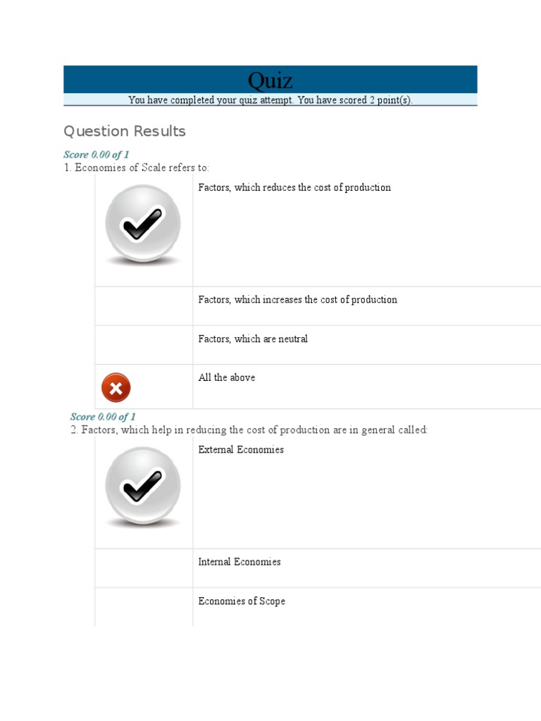 Quiz on Economies of Scale Concepts | PDF