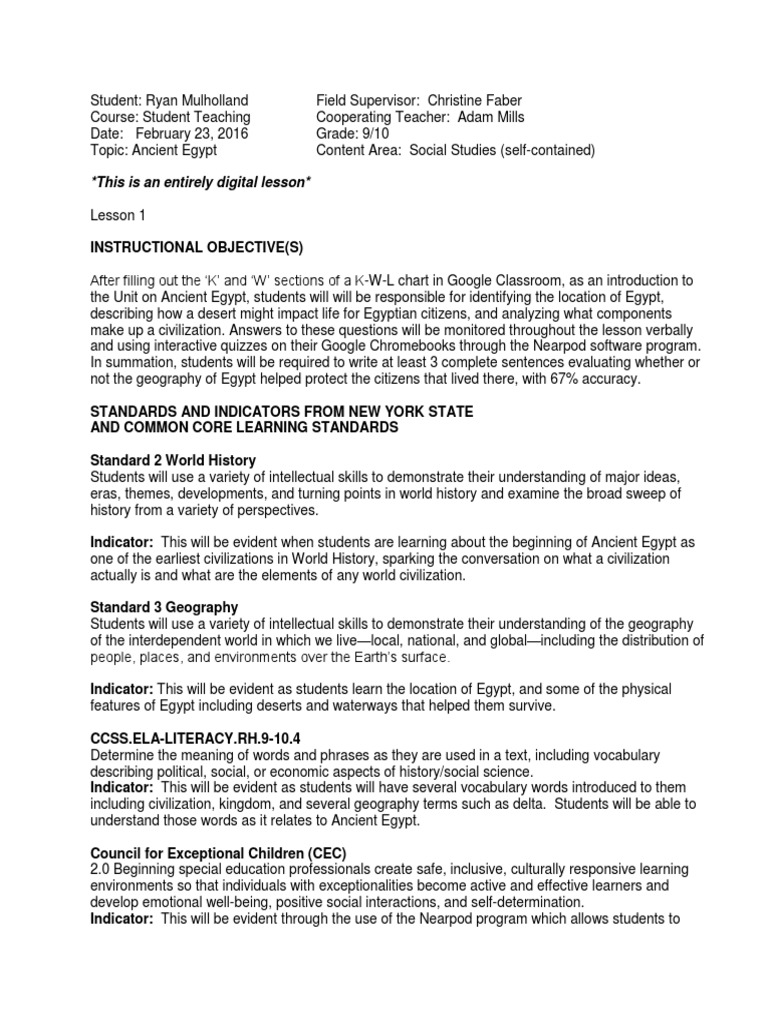 Unit Plan Ancient Egypt | PDF | Educational Assessment | Special Education