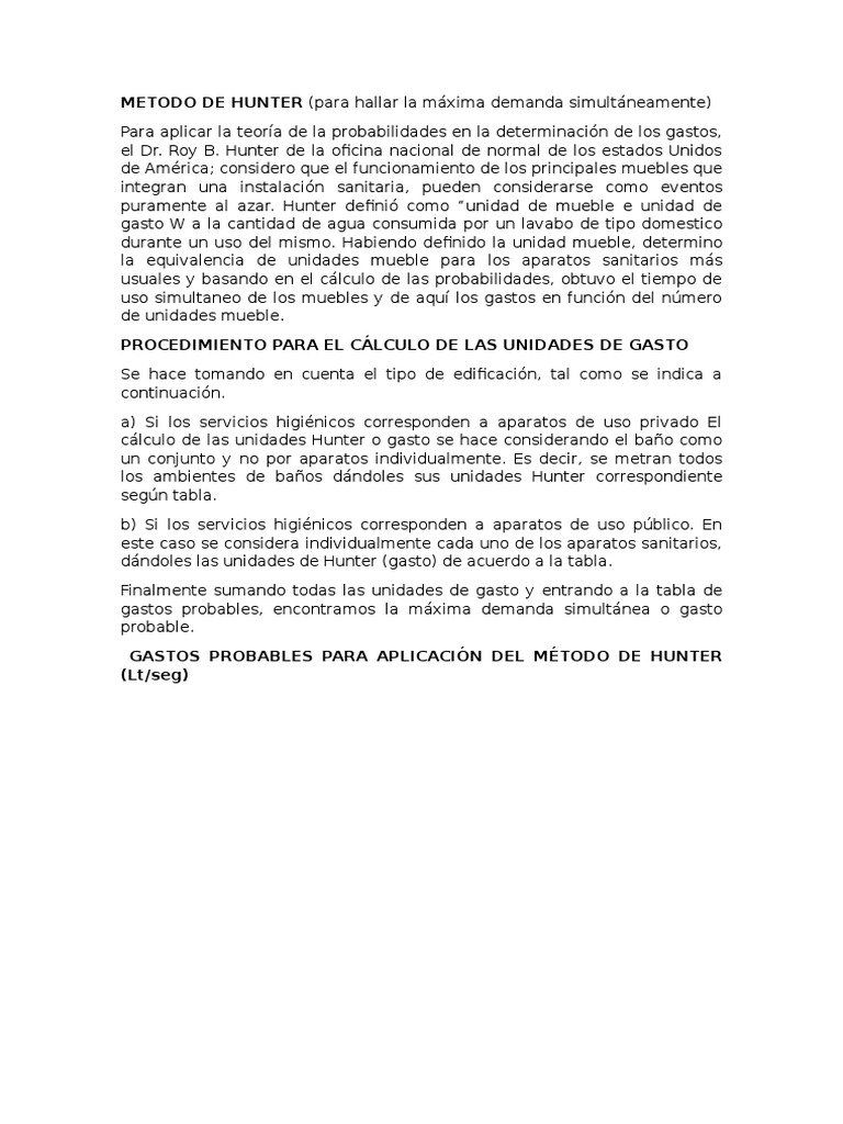 METODO DE HUNTER para Hallar La Maxima D | PDF | Baño | Agua