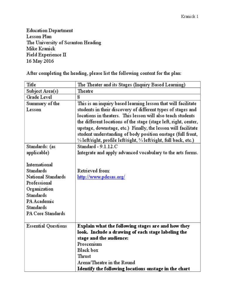 Inquiry Based Lesson Plan | PDF | Entertainment | Performing Arts