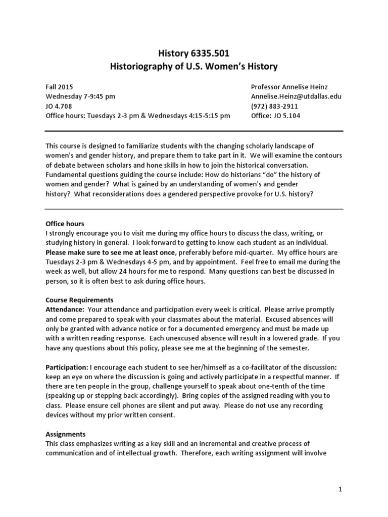 U.S. Women's History Course Overview | PDF | Essays | Feminism