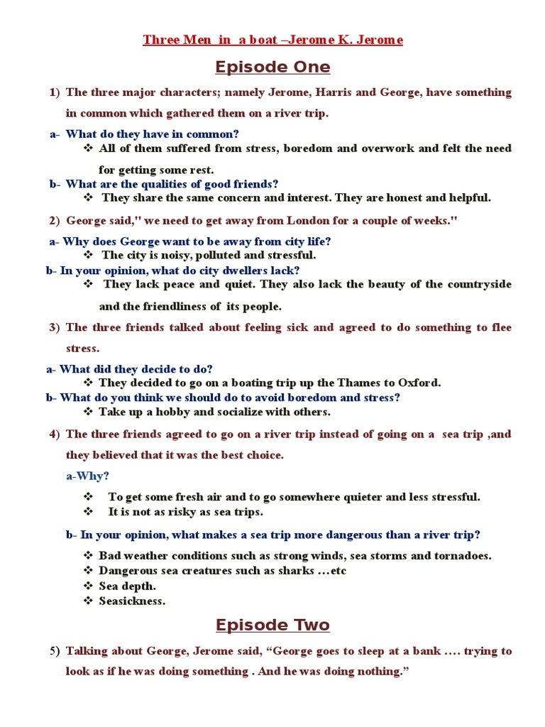 Three Men in A Boat-Sample Questions | PDF | Three Men In A Boat ...