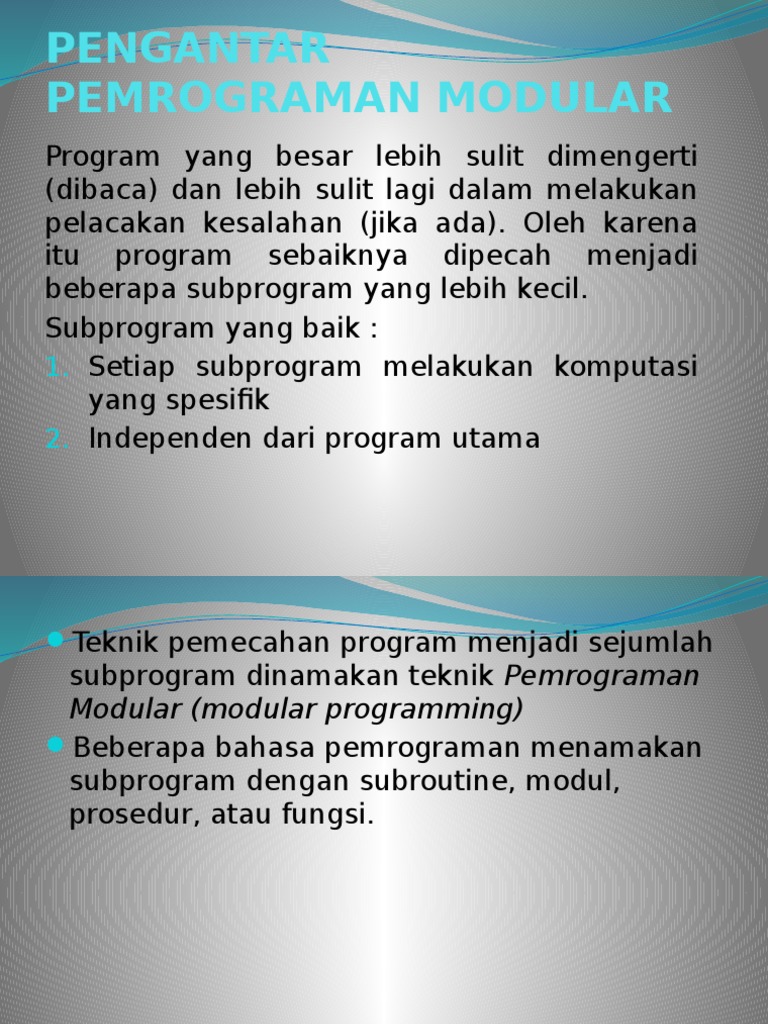 Pengantar Pemrograman Modular | PDF | Metode & Bahan Ajar | Teknologi & Rekayasa
