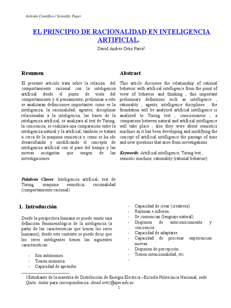 El Principio de Racionalidad en Inteligencia Artificial | PDF | Inteligencia artificial ...