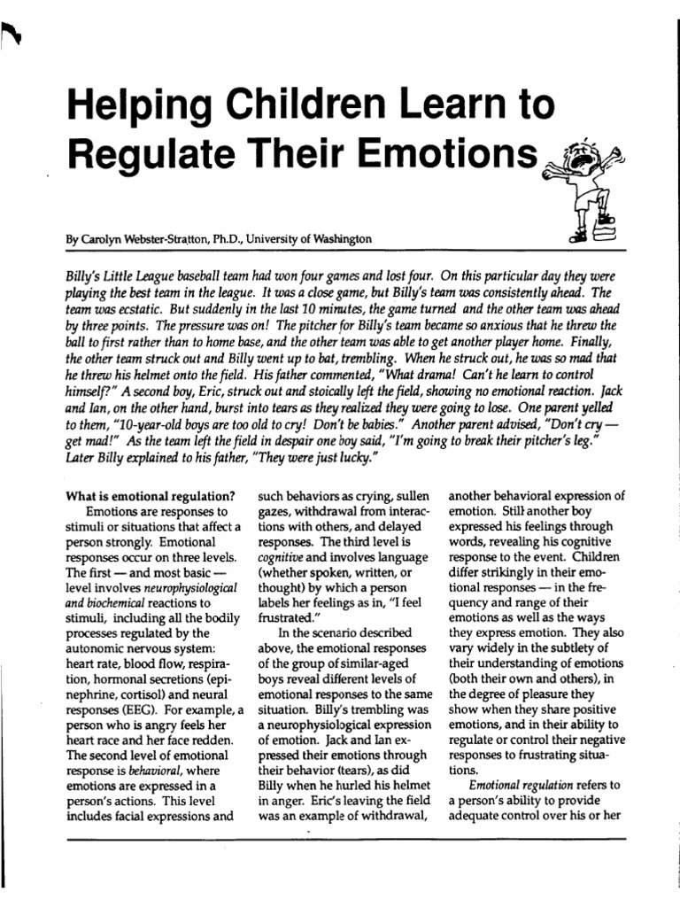 Helping Children Regulate Emotions by Carolyn Webster-Stratton | PDF