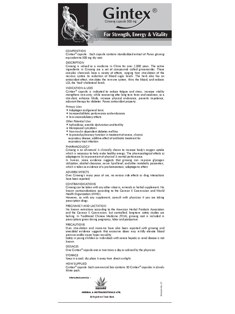 Gintex DS | PDF | Adverse Effect | Traditional Chinese Medicine