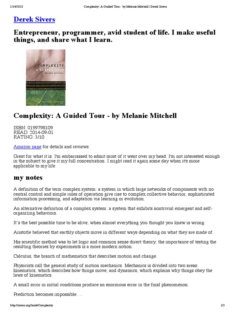 Summary of Complexity: A Guided Tour | PDF | Chaos Theory | Emergence