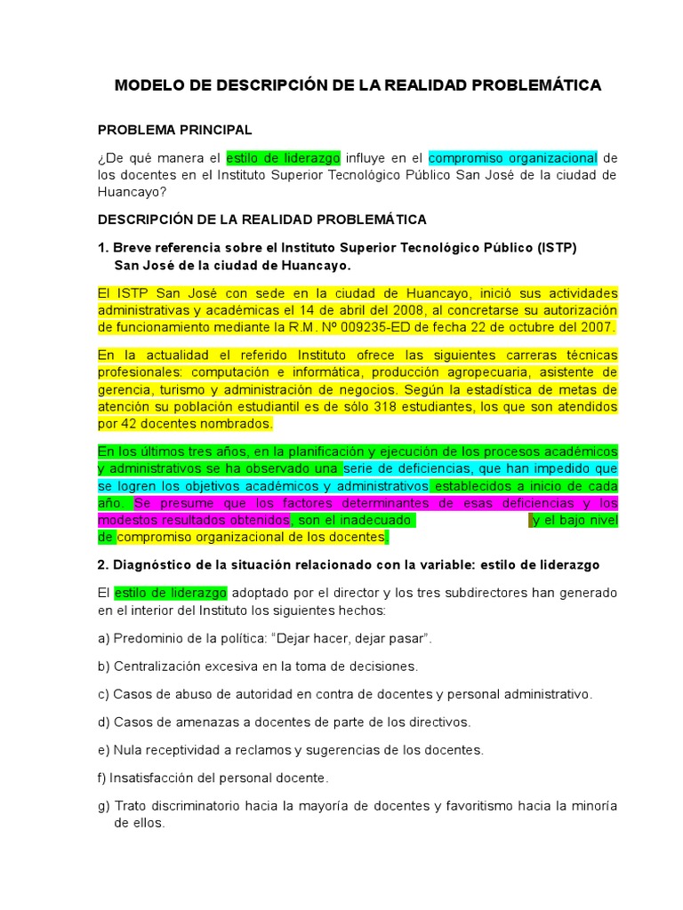 Modelo de Descripción de La Realidad Problemática | PDF | Liderazgo ...