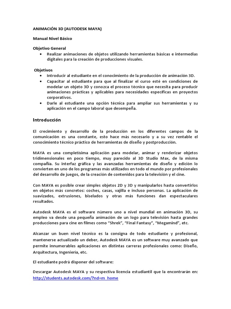 Manual Animación 3D - Maya Básico | PDF | Animación | Informática