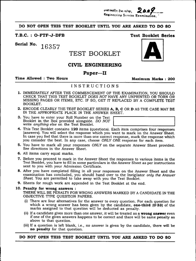 Engineering Service Examination Civil Engineering Objective Paper II | PDF