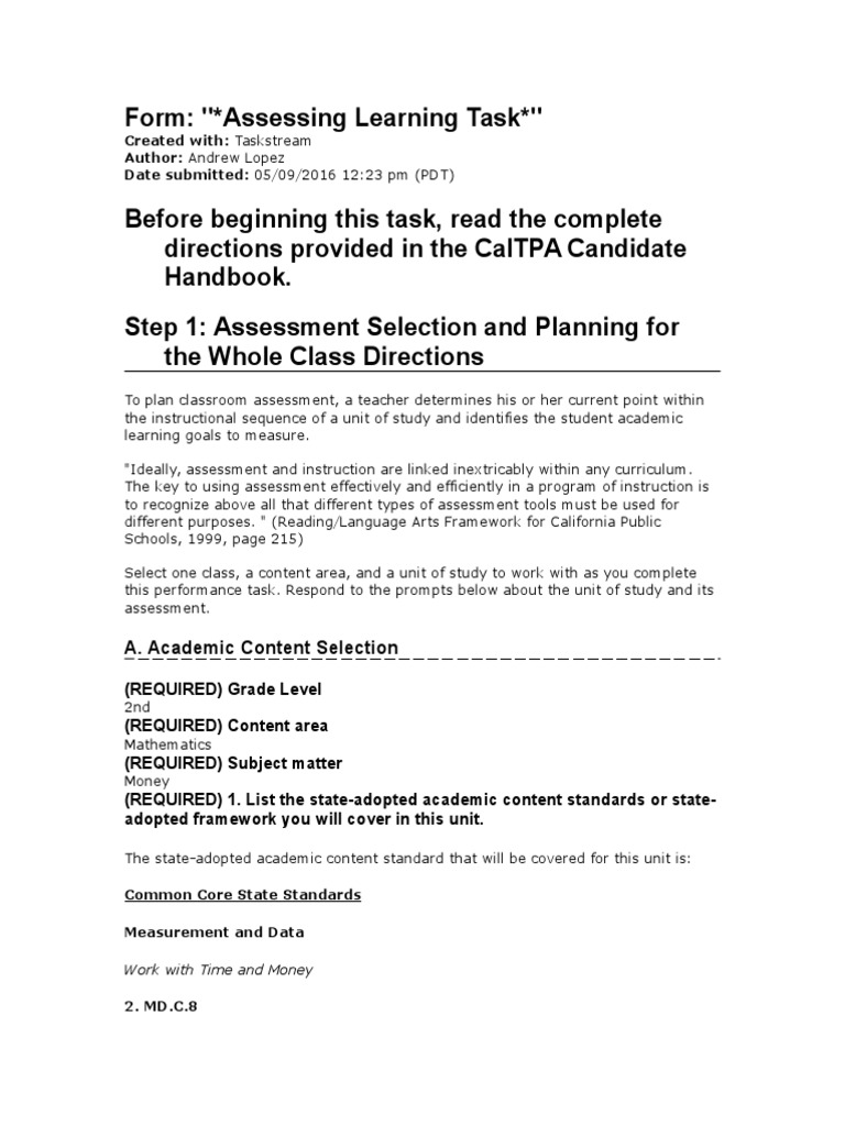 Tpa 3 - Assessing Student Learning | PDF | Educational Assessment ...