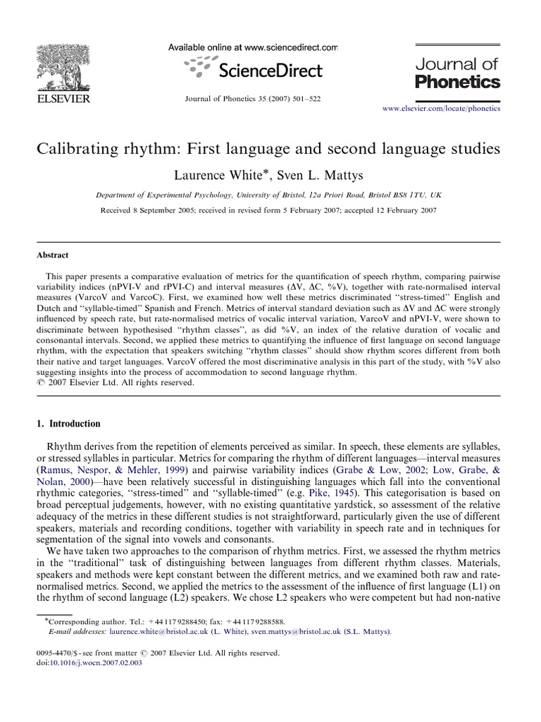 Calibrating Rhythm First Language and Second Language Studies 2007 ...
