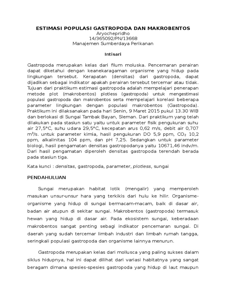 Laporan Ekoper Estimasi Populasi Gastropoda Dan Makrobentos | PDF