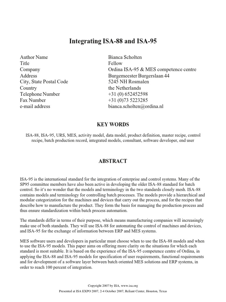 Integrating ISA 88 and ISA 95 | PDF | Scheduling (Production Processes ...