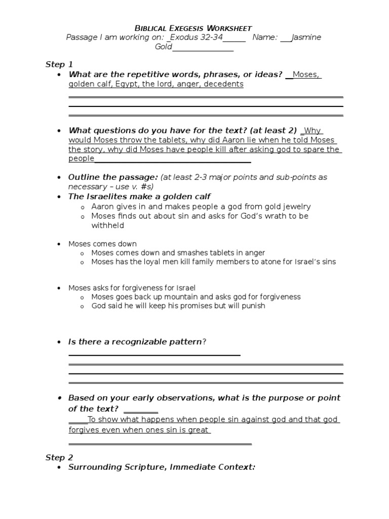 Biblical Exegesis Worksheet Exodus 32 | PDF | Book Of Exodus | Moses
