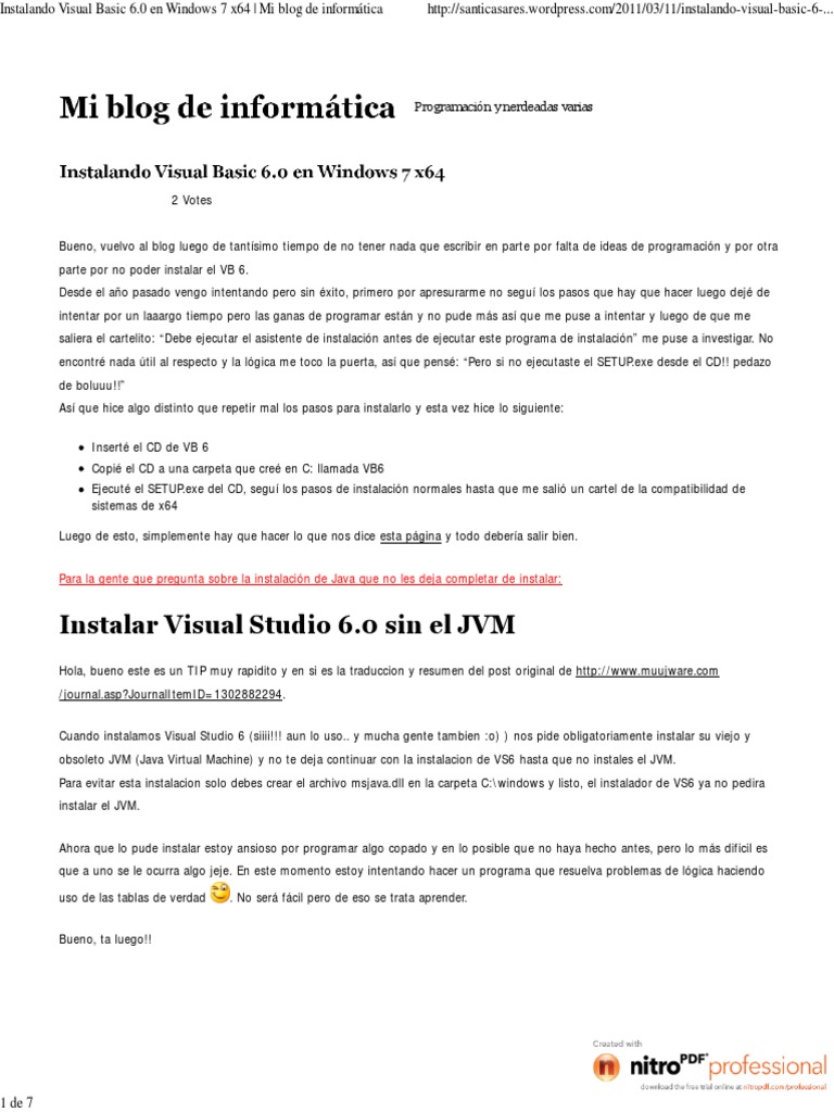 Instalar MV Java de Vb6 en w7 | PDF | Windows 7 | Archivo de computadora
