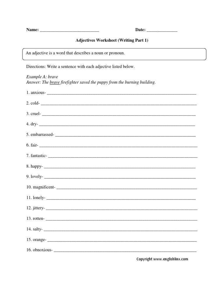 Adjectives Writing P 1 Advanced | PDF