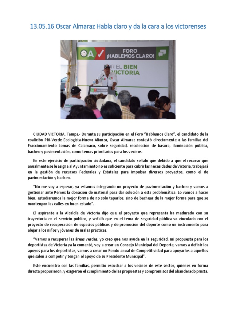 13.05.16 Oscar Almaraz Habla Claro y Da La Cara A Los Victorenses | PDF ...