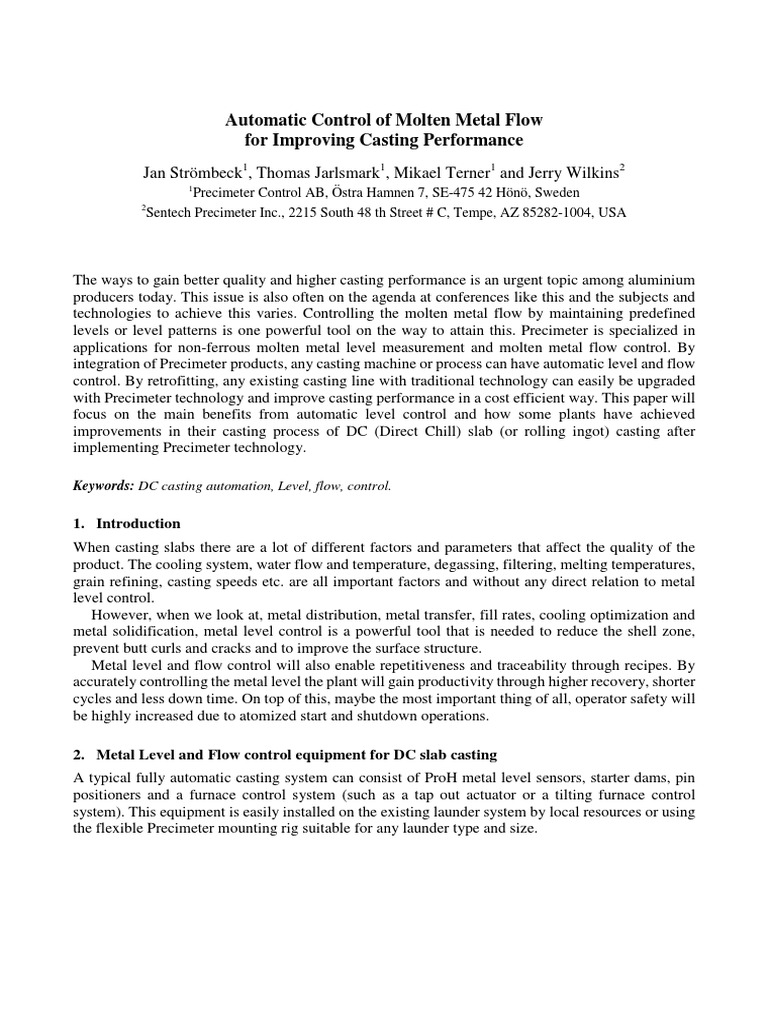Metal Level Control For Improved DC Casting Performance | PDF | Casting ...