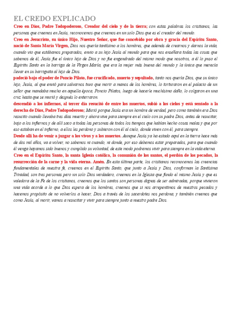 Explicación del Credo Católico | PDF | Credo | Iglesia Católica