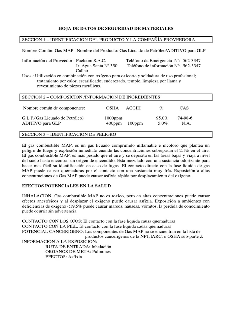 Gas MAP: Seguridad y Manejo Seguro | PDF | Oxígeno | Agua