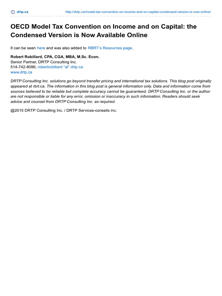 OECD Model Tax Convention Condensed Version | PDF