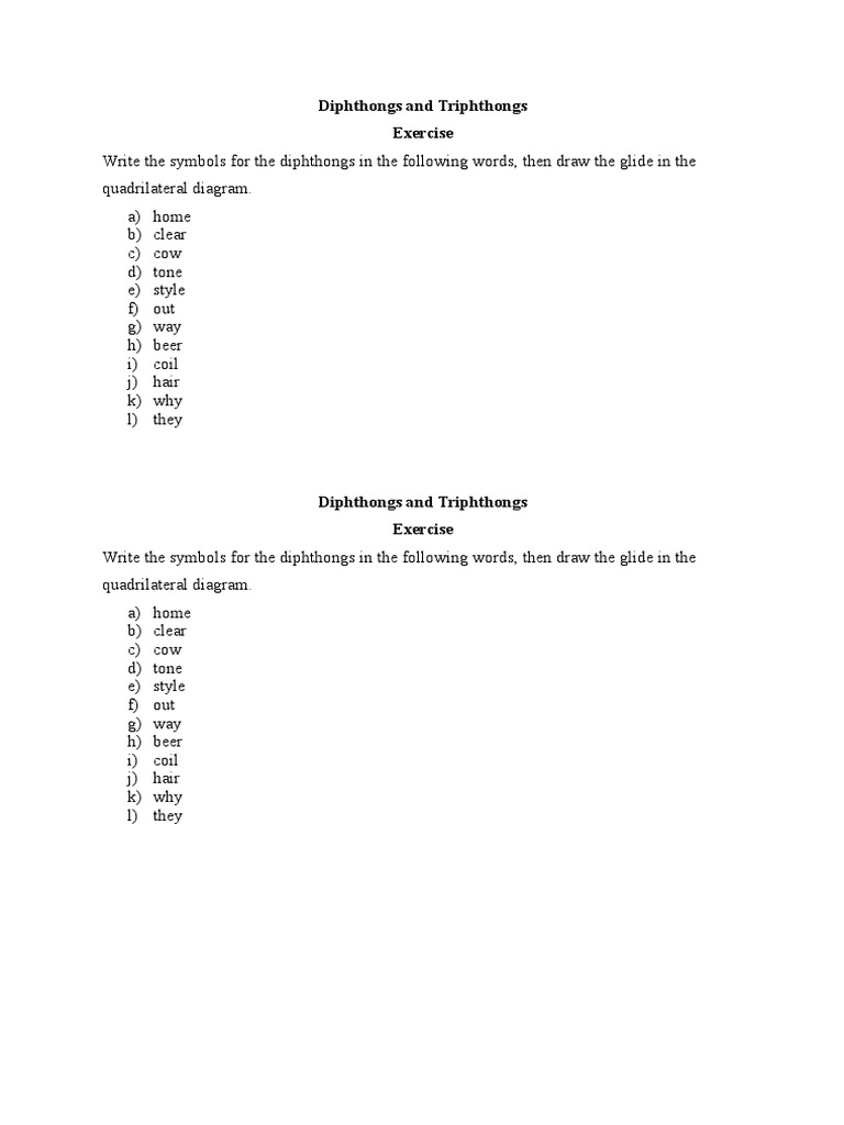 Diphthong and Triphthong Exercises | PDF