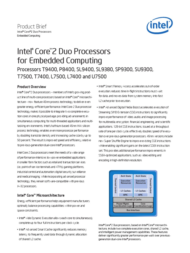 Intel Core 2 Duo Processors For Embedded Computing: Product Brief | PDF ...