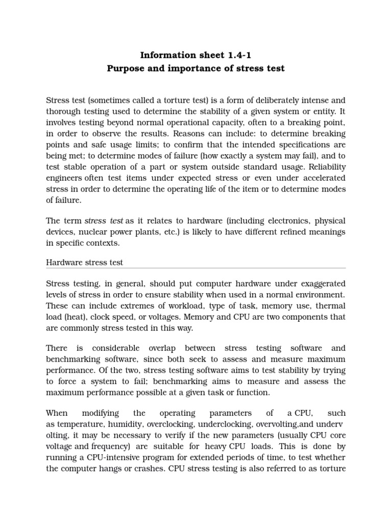 Information Sheet 1.4-1 Purpose and Importance of Stress Test | PDF ...