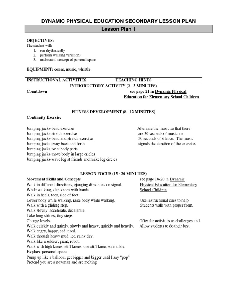 Dynamic PE Lesson Plan for Kids | PDF | Physical Education | Behavior ...