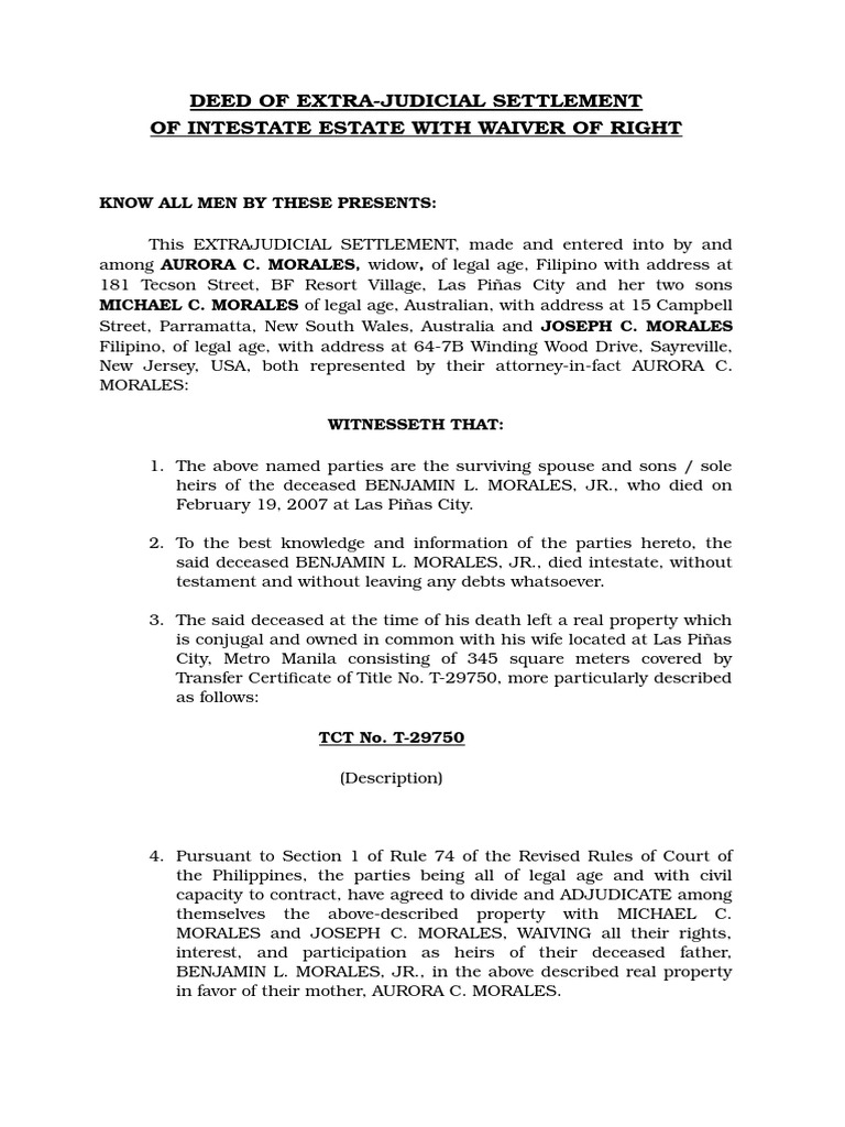 Deed of Extrajud Rodriguez | PDF | Power Of Attorney | Intestacy