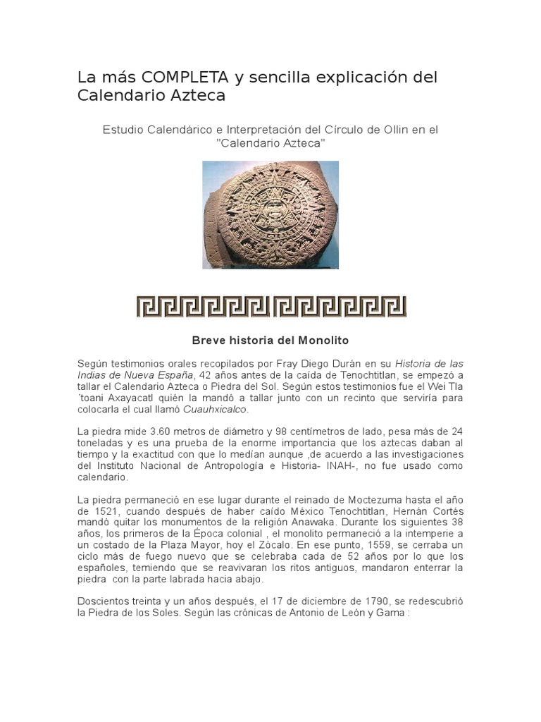 La Más COMPLETA y Sencilla Explicación Del Calendario Azteca | PDF ...