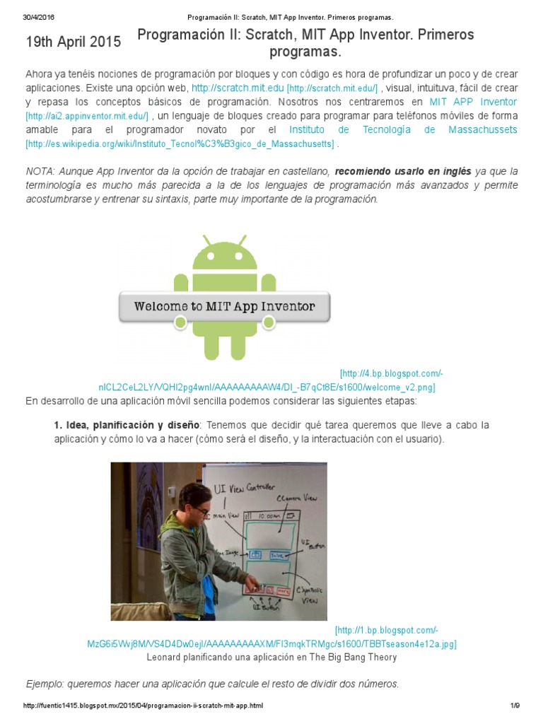 Programación MIT App Inventor | PDF | Scratch (lenguaje de programación ...