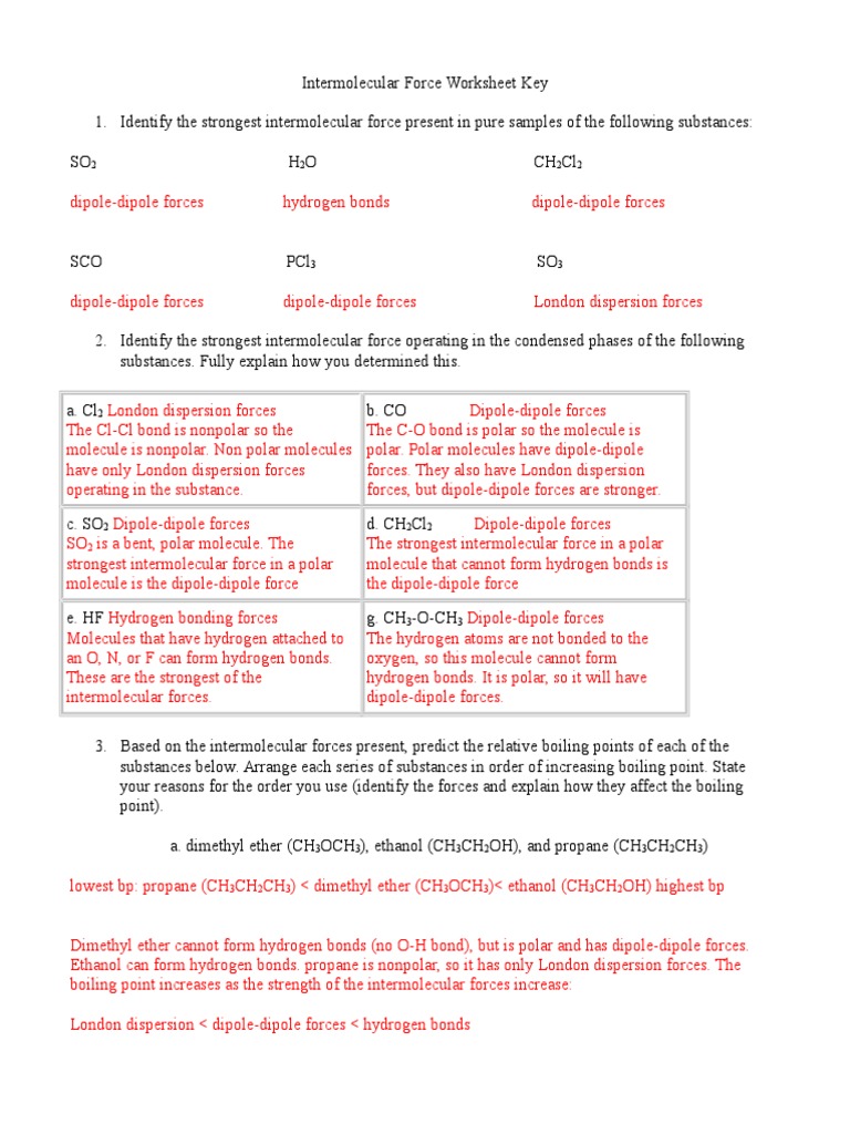 115 Intermolecular Force Worksheet Key | PDF | Chemical Polarity ...