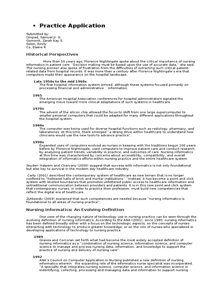 Practice Application | PDF | Health Informatics | Nursing