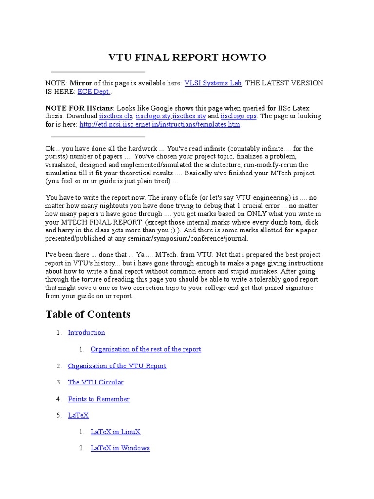 Vtu Final Report Howto | PDF | Te X | Text