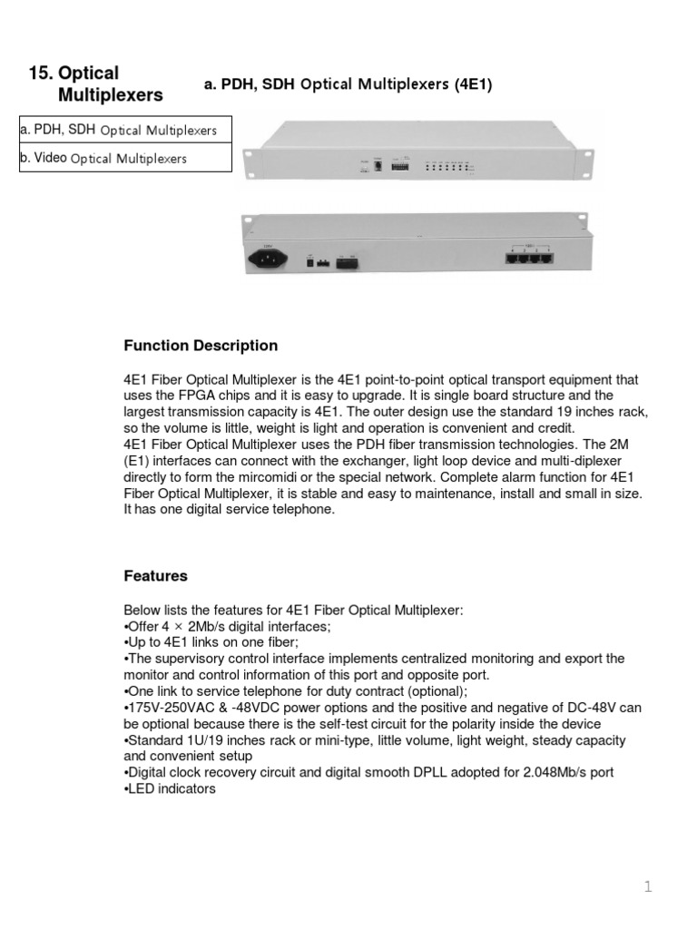 A. PDH, SDH Optical Multiplexers (4E1) | PDF | Video ...