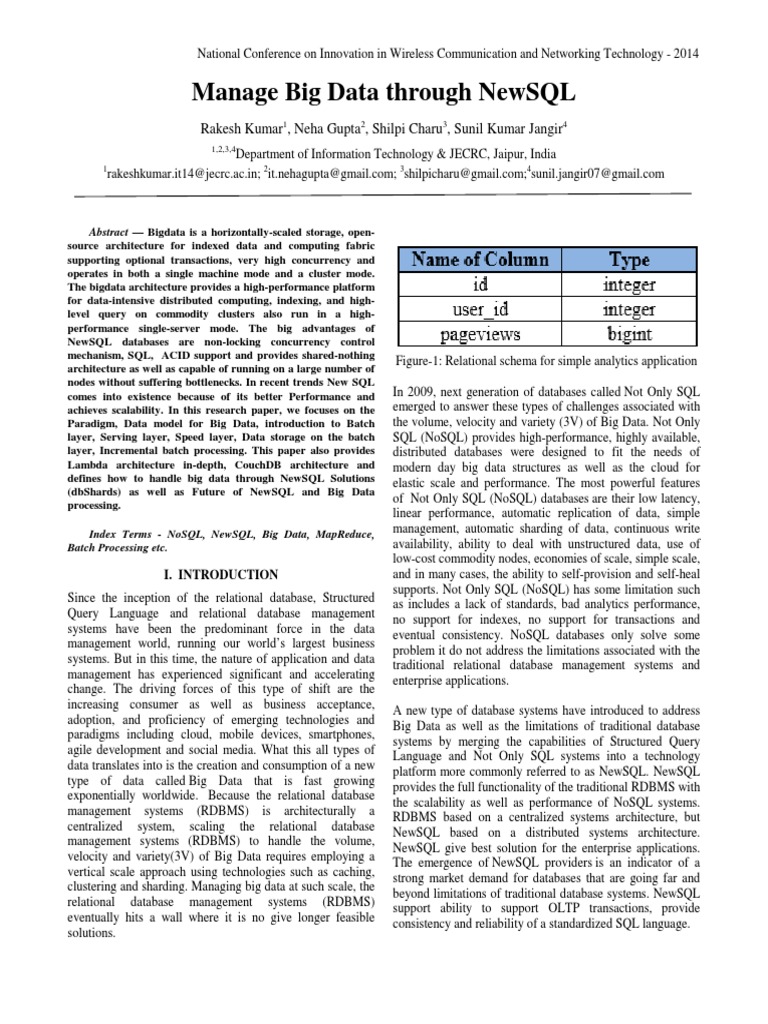 Manage Big Data Through NewSQL PDF | PDF | No Sql | Map Reduce