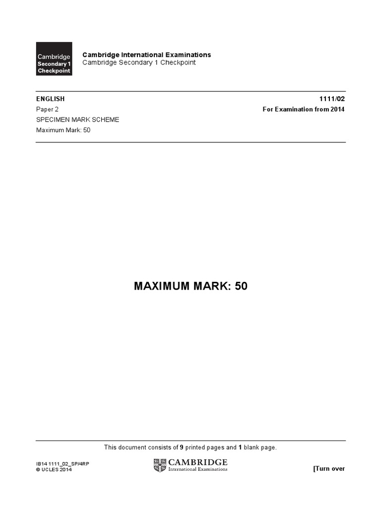 CIE S1 Paper 2 Marking Scheme 2014-2017 PDF | PDF | Sentence ...
