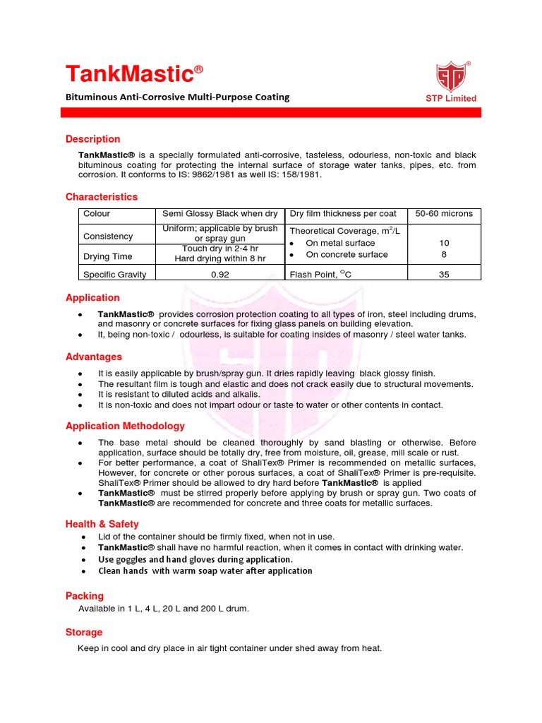 Tankmastic: Bituminous Anti Corrosive Multi Purpose Coating | PDF