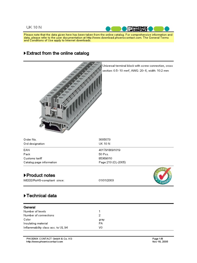 Universal Terminal Block Technical Specifications and Accessories | PDF | Electrical Connector ...