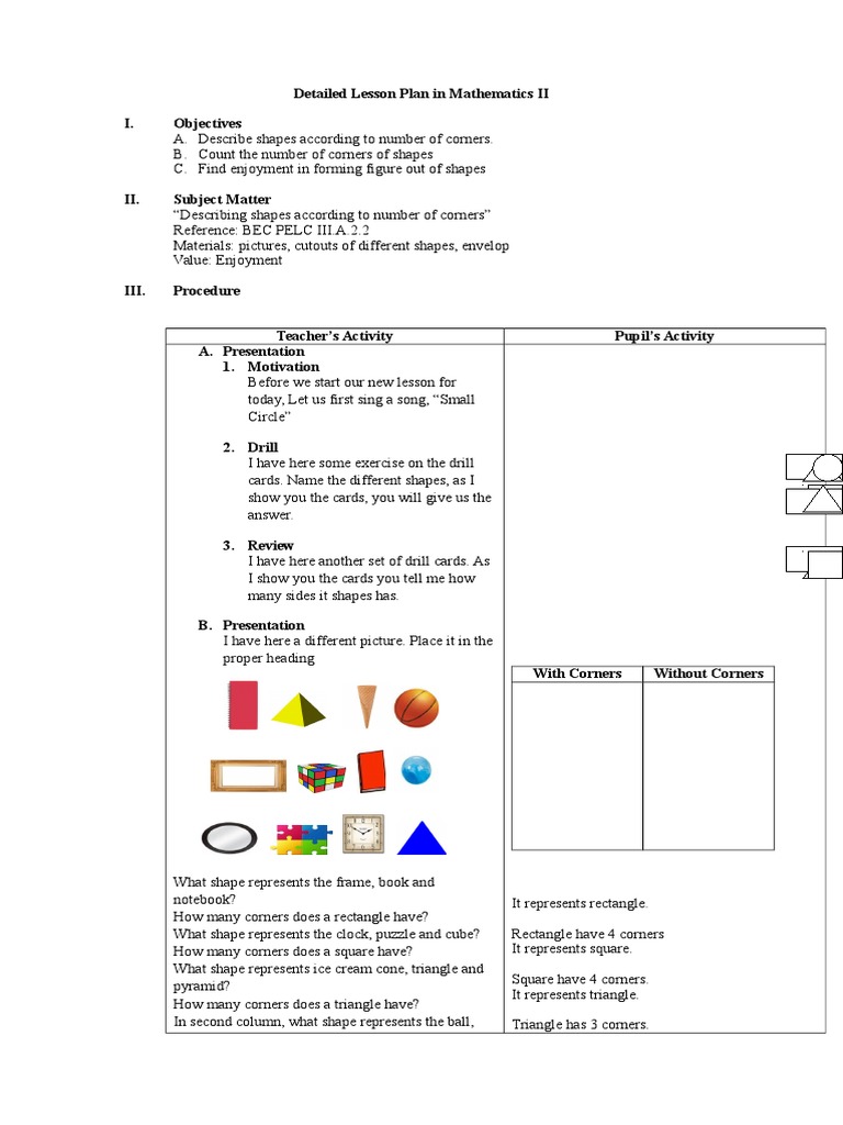 Deatiled Lesson Paln in Mathematics II | PDF | Shape | Rectangle