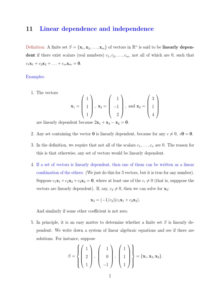 Linear Dependence and Independence Explained | PDF | System Of Linear ...