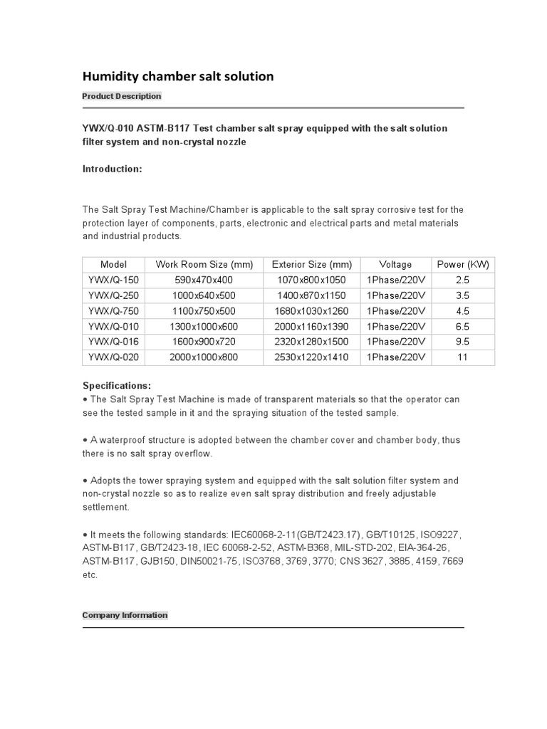 Humidity Chamber Salt Solution | PDF | Computers